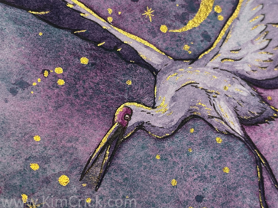 Original Art - Sandhill Crane Bird Watercolor Painting Viridian Granul ...